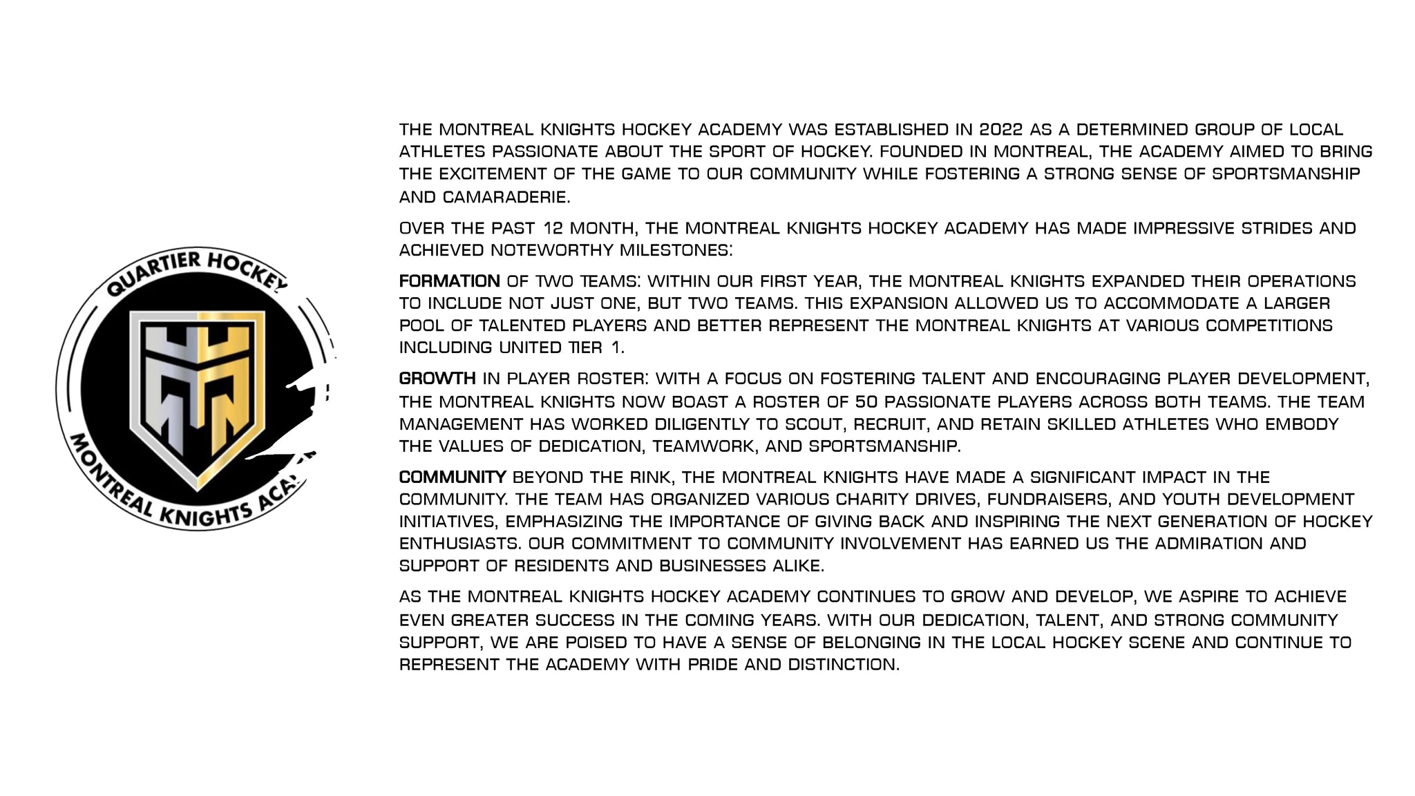 Montreal Knight Academy – Montreal Knights Hockey Academy